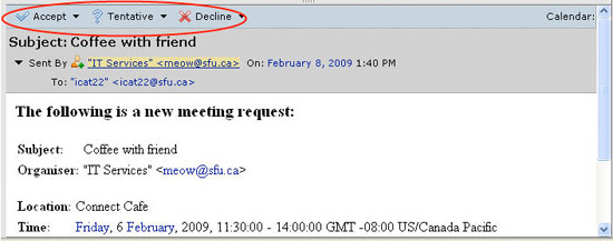 SFU Connect » How-To Guides » Responding to Meeting Invitations