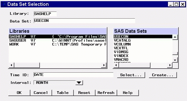 Data Set Selection Window
