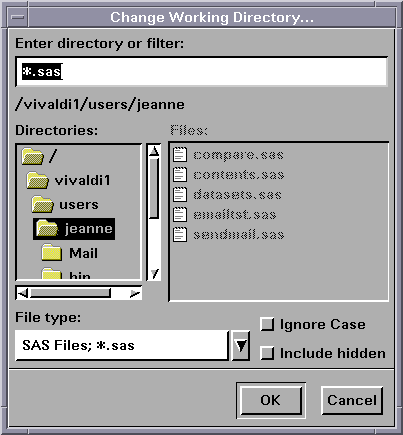 Working in the SAS System Windowing Environment : Changing Your Working Directory