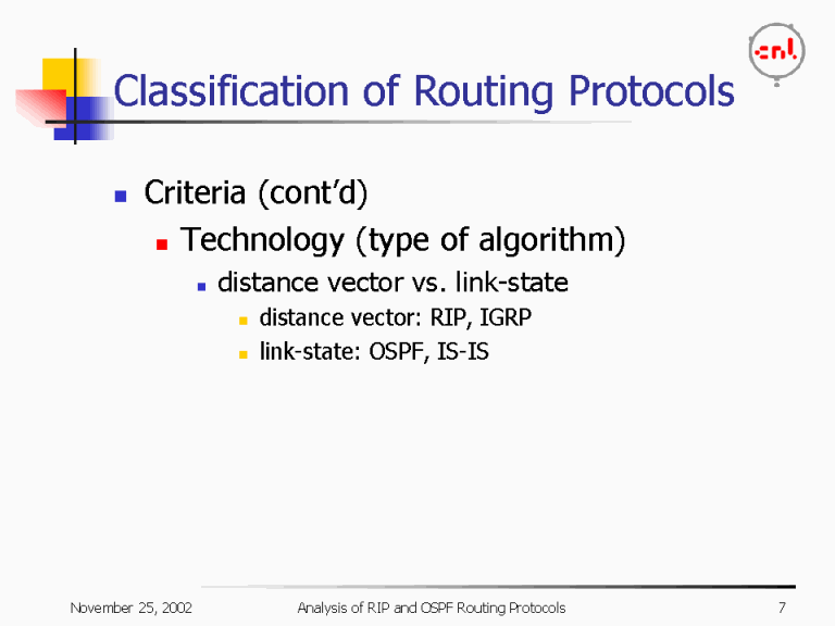 Classification of Routing Protocols