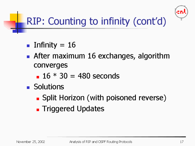 RIP: Counting to infinity (cont’d)