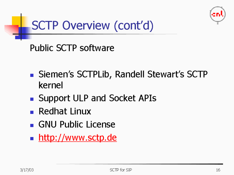 SCTP Overview (cont’d)