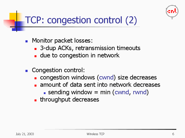 TCP: congestion control (2)